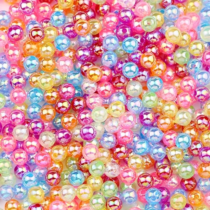 100pcs 6/8/10mm Acrylic Imitation Pearl Beads、 Random Mixed Color、AB ...