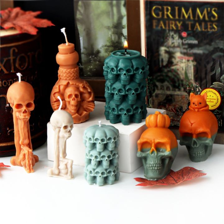 Halloween Skull Candle Silicone Molds 3D Skull Pumpkin Shape Crafts ...