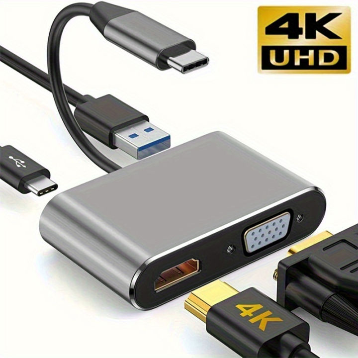 4 in 1 USB C Hub Multiport Adapter Docking Station Type C to 4K HDTV ...