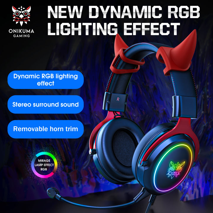 ONIKUMA X10 / Cat Pink/Devil Horn RGB Gaming Headset Mobile headphones ...