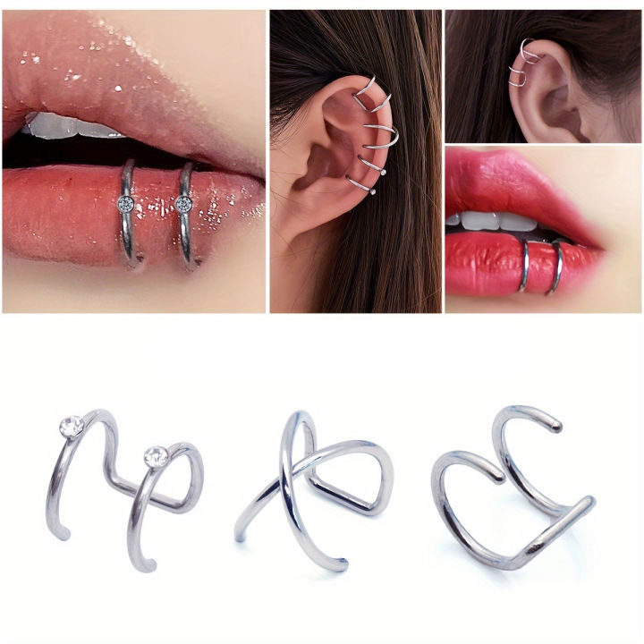 1 Pcs Set Of Exquisite Smooth C-shaped Ear Bone Clip Lip Ring Fake ...