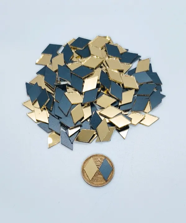300 Pcs. Glass Diamond Shape Small Mirrors Golden Shade for Arts and ...