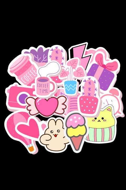 34 pcs Pink Theme Stickers for Mobile back Laptop Dairy suitcase and ...