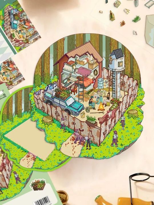 2Pcs Doomsday Camp Scene Sticker DIY Landscape Sticker Pocket Cabin ...