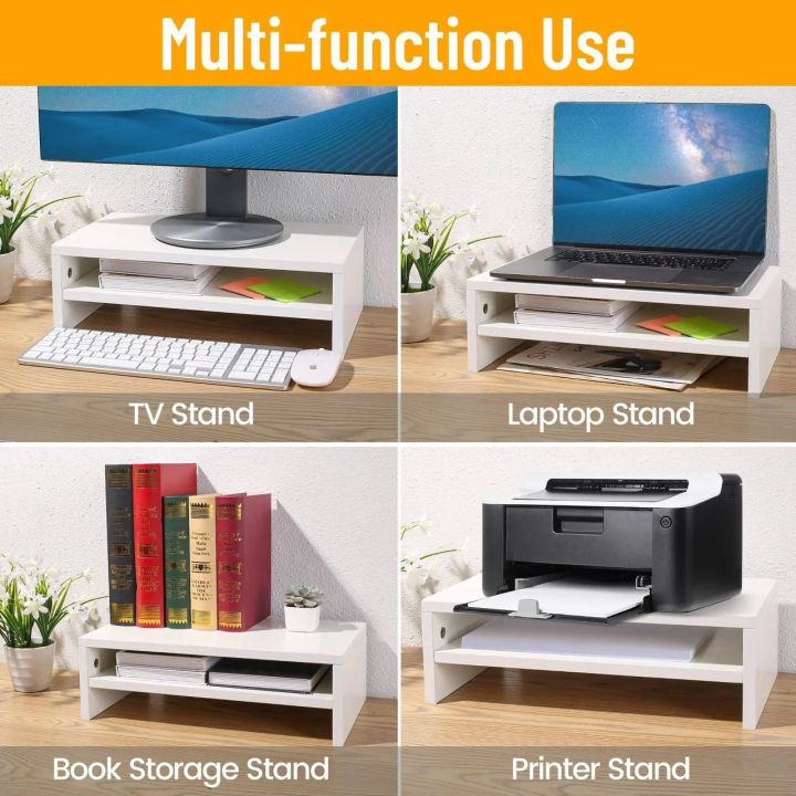 Home Modern Wooden Monitor Stand / 2-Tier / Arm Riser / Desk Storage ...