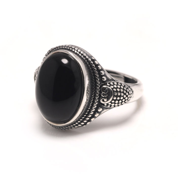 Real Pure 925 Sterling Silver Natural Black Onyx Stone Rings For Women ...