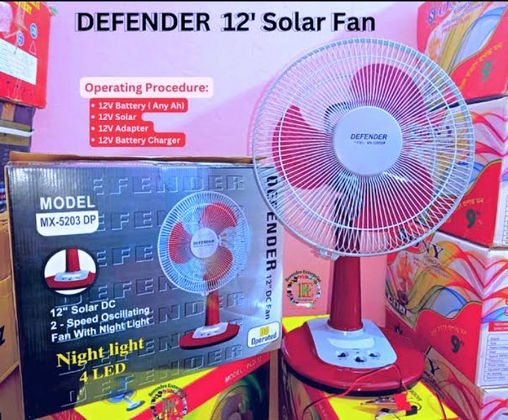 DEFENDER Solar Fan 12" inch | Fast Speed 12v DC Table Fan. | Daraz.com.bd
