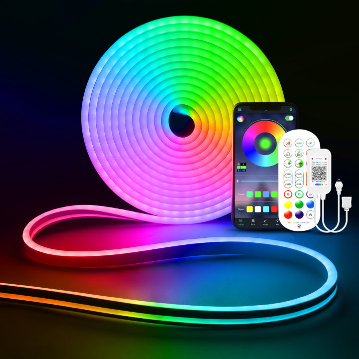 12V/24V EU plug RGB Neon LED Strip, 1/2/3/4/5/10/15M Waterproof RGB ...