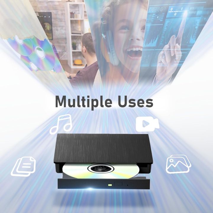 LJIAL External Blu Ray Drive,USB 3.0 & Type C Bluray Burner,CD DVD Blu ...