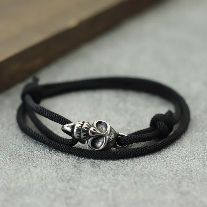 New Gothic Skull Bracelet For Men Handmade Sliding Adjustable 3mm Thin ...