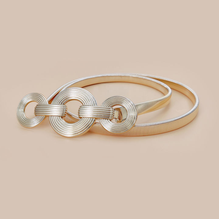 Fashion Gold Chain Belt Female Waist Elastic Dress Waistband Ladies ...