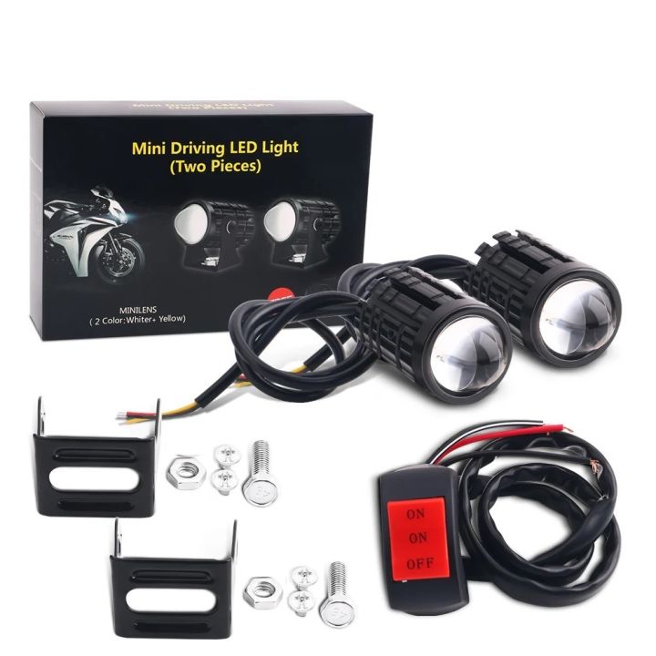 Universal Motorcycle LED Headlight Projector Lens Dual Color ATV ...