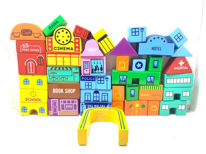 Wooden city building blocks set | Daraz.lk