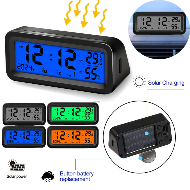 Solar Car Digital Clock Led Digital Clock Thermometer Hygrometer ...