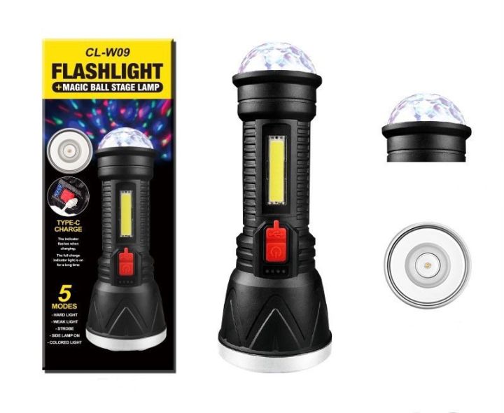 Rechargeable LED Flashlight with Magic Ball Stage Lamp | 5 Light Modes ...