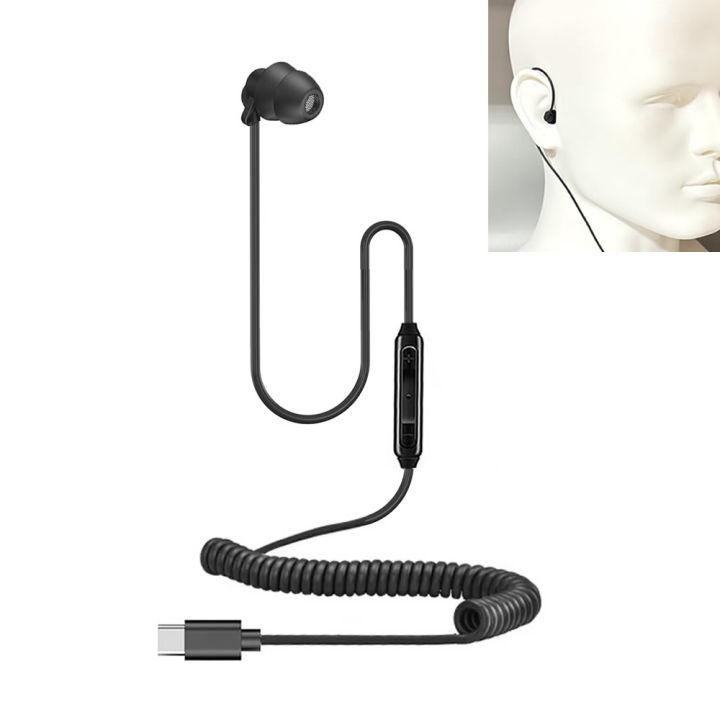 Single Side Earphone, 3.5mm/USB Type C One Ear Earphone with Mic Spring ...