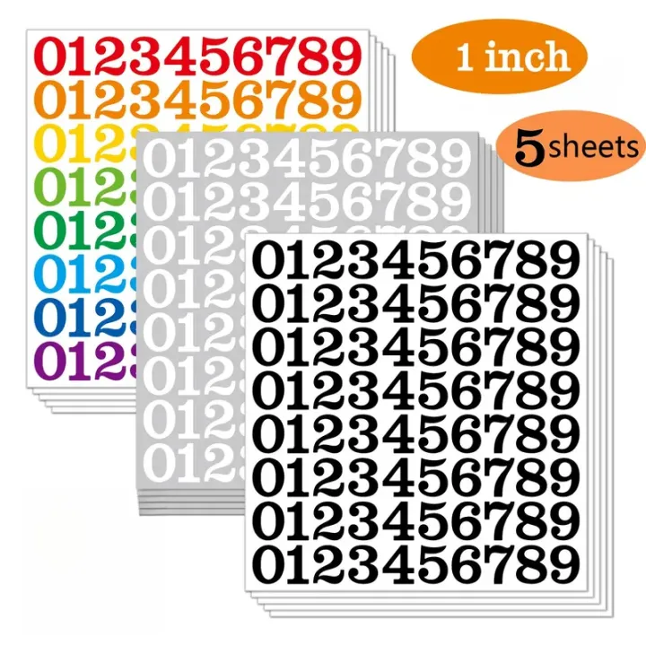 5 Sheets Arabic Number Stickers 1 Inch Number Stickers Waterproof Vinyl ...