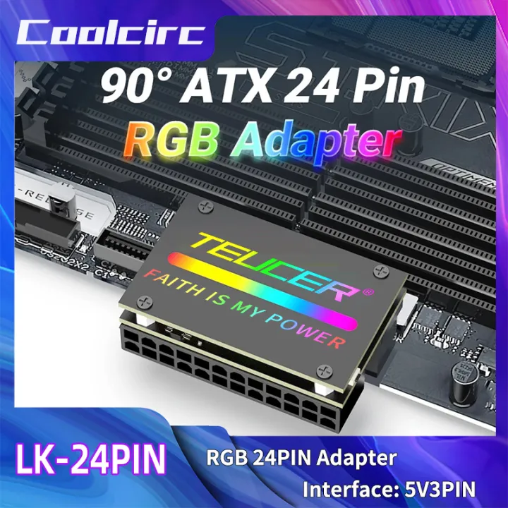COOLCIRC ATX Power Supply 24Pin to 90 Degree Adapter 5V RGB Mainboard ...