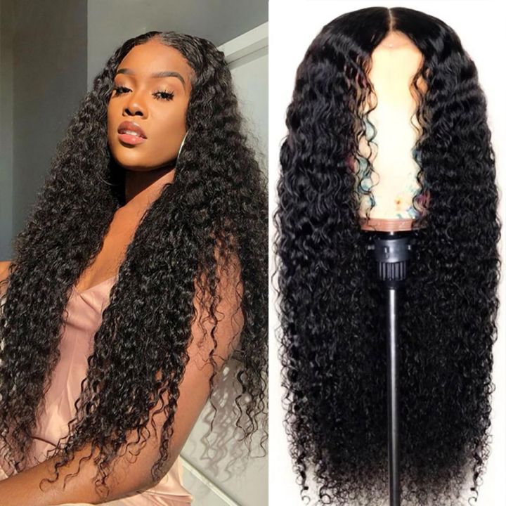 30Inch Deep Wave Synthetic Wig Glueless Full Lace Middle Part Afro ...