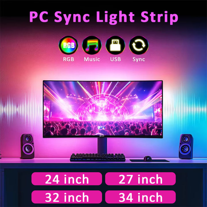 USB Computer Sync Light Strip PC Strip Lights 24 27 32 34 Inch Monitor ...