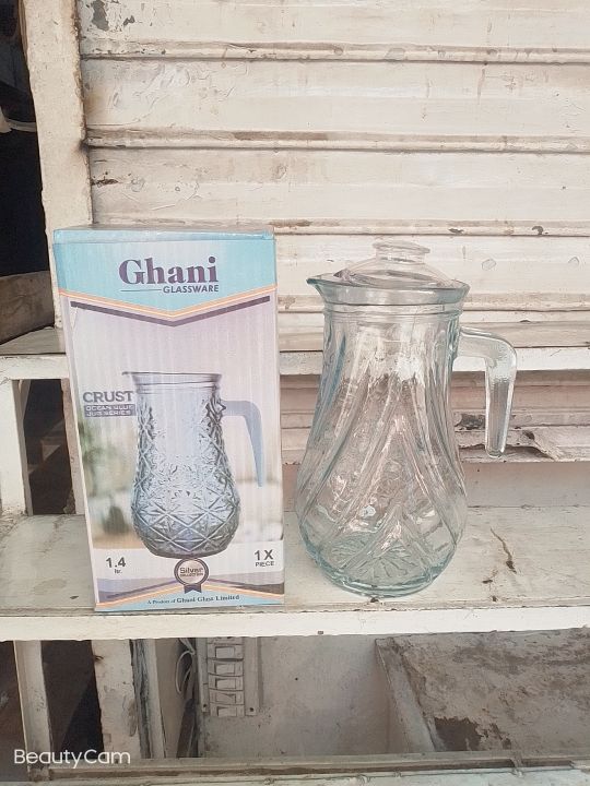 GLASS JUG 1.4 LITER &Ghani Glassware Crystal Clear Water Jug with Lid ...