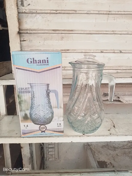 GLASS JUG 1.4 LITER &Ghani Glassware Crystal Clear Water Jug with Lid ...