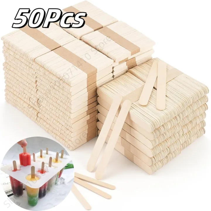 50Pcs Wooden Chip Natural Handicraft Material Ice Cream Sticks for ...