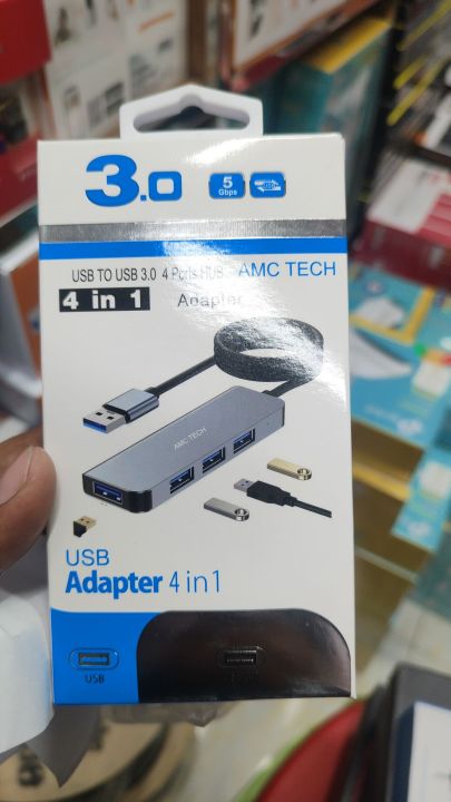 AMC TECH USB 3.0 4 Ports Hub - 4 in 1 USB Adapter with High-Speed Data Transfer | Daraz.com.bd