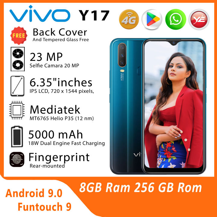 Vivo - Y17 8GB RAM + 256GB (𝐅𝐫𝐞𝐞 𝐓𝐞𝐦𝐩𝐞𝐫𝐞𝐝 𝐆𝐥𝐚𝐬𝐬 & 𝐂𝐨𝐯𝐞𝐫) 18W Dual ...