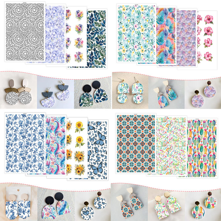 Retro Pattern Butterfly Leaf Theme Polymer Clay Transfer Paper Water ...