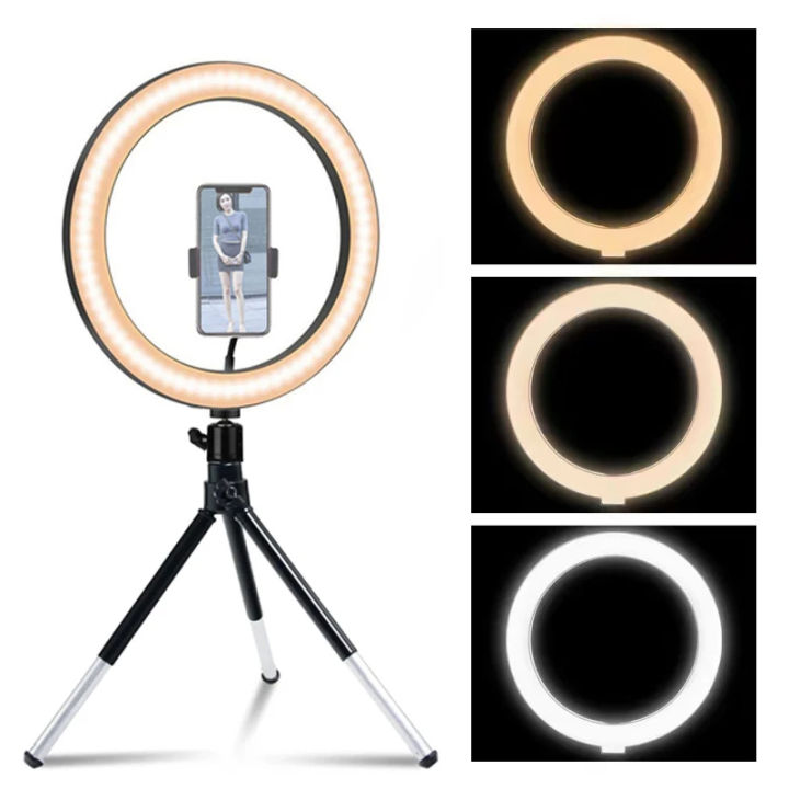 26cm LED Selfie Ring Light Dimmable Led Photography RingLight With Tripod & Phone Stand for ...