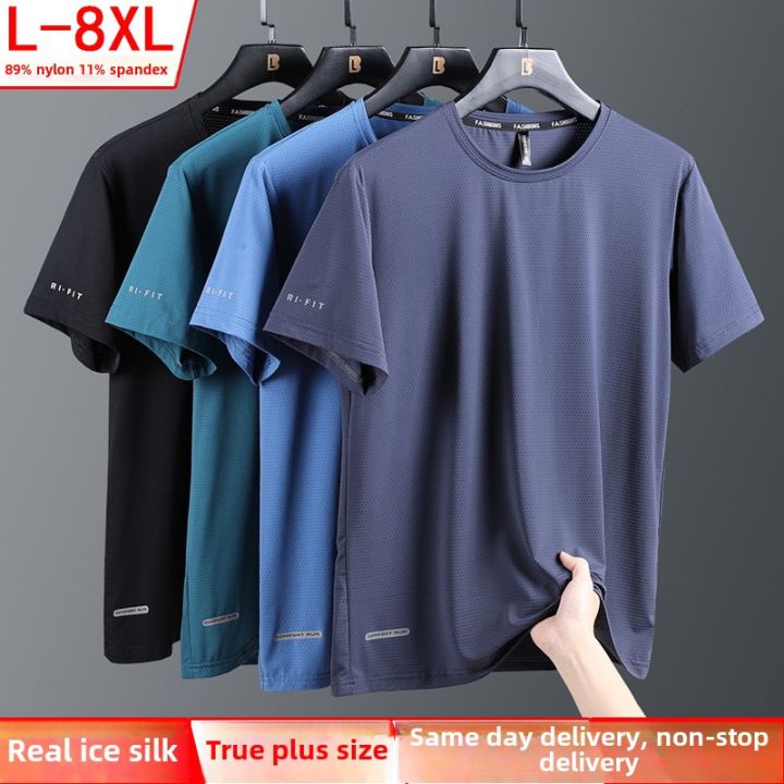High-Quality Ice Silk T-Shirts Men Plus Size 8XL Male Tshirt Fat Man Tee Shirt Breathable ...