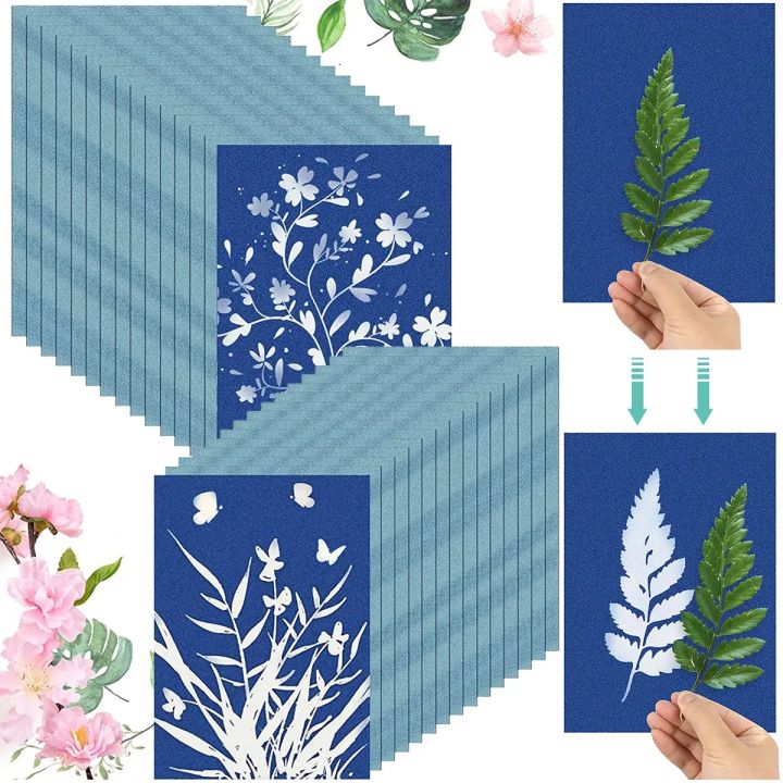 80/24pc Cyanotype Paper Silhouette Painting Nature Printed Paper for ...