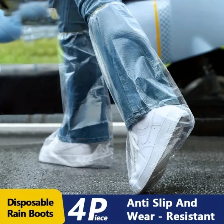 4pcs Disposable Rain Boot Covers - Durable, Slip-Resistant Shoe ...