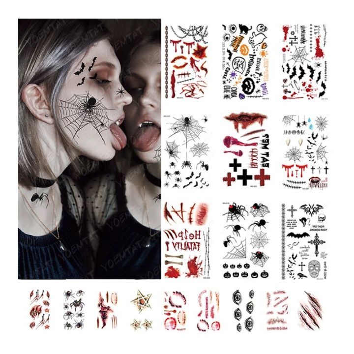 5pcs/9pcs Halloween Waterproof Temporary Tattoo Sticker Red Blood ...