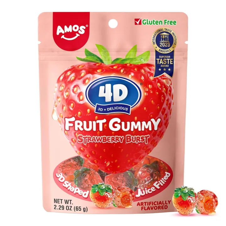 Amos 4D Fruit Gummy Strawberry Burst 60g | Fruity Snacks Jelly Filled ...