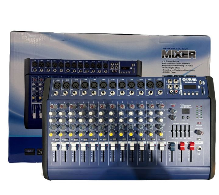 12 Channel PMX1202D Yamaha Powered Mixer 500W*500W BT USB MIC AUX DSP ECHO EFFECT | Daraz.lk