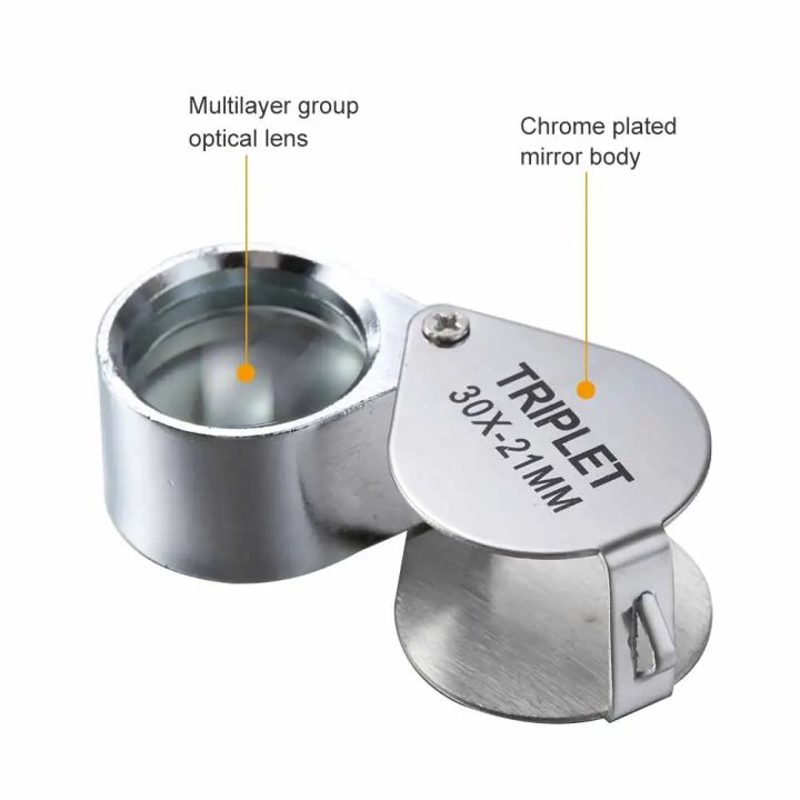 10-30X Pocket Loupe Magnifier Jewelry Magnifying Glass Foldable Diamond ...