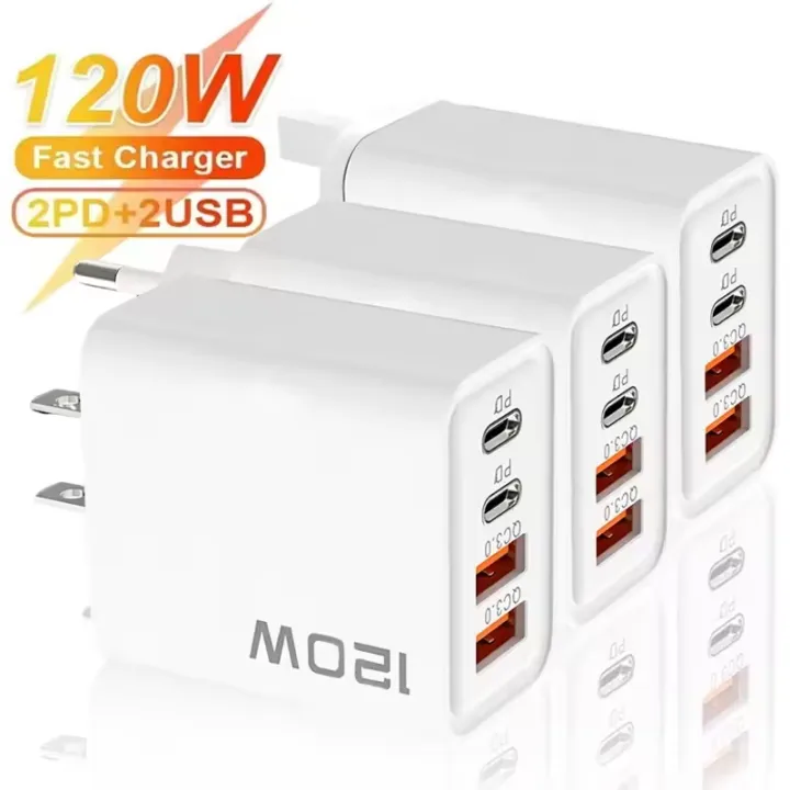 2Pcs/3Pcs Total 120W USB Fast Charging Charger Type C EU US Plug ...