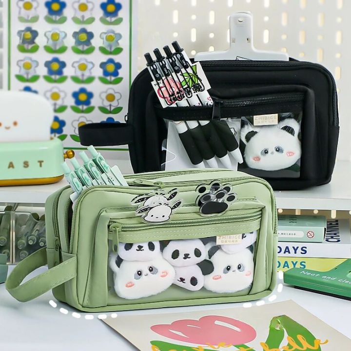 Multi Layered Pencil Case with Transparent Front Pocket Design, Large ...