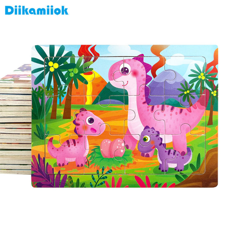 12piece Wooden Jigsaw Puzzle Cartoon Animal Parent-child Theme Puzzles ...