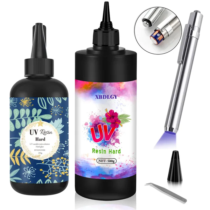 200g/250g/500g UV Resin Lamp Kit Hard Glue Clear Ultraviolet Solar Fast Curing Epoxy Resin for ...