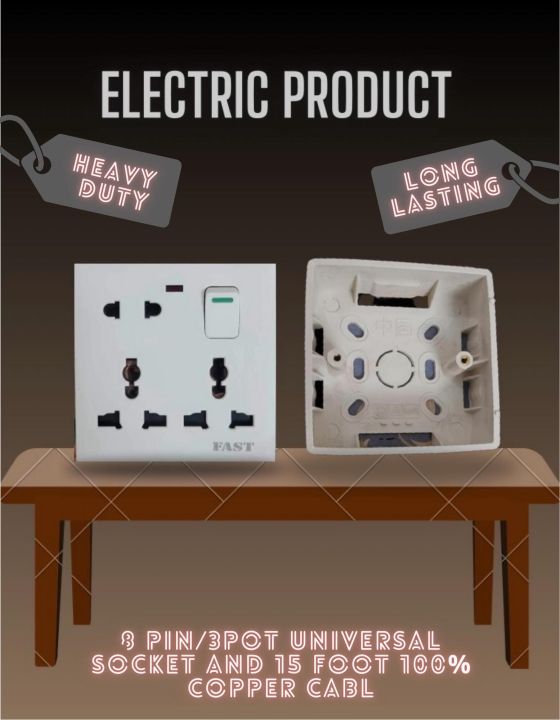 8 Pin Socket With Box Multi Function Universal (220V 250W 16A ) Wall ...