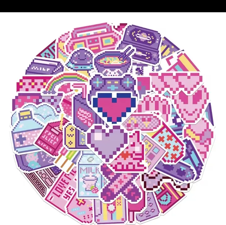 25 pcs pixel stickers pink theme | Daraz.pk