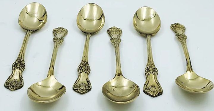 Golden Brass Spoon Set 6.9 inches ( Set of 6 ) Cutlery Fine Dining ...