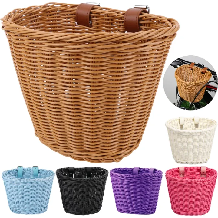 Bike Basket Rattan Wicker Bicycle Storage Front Handlebar Basket Hand ...