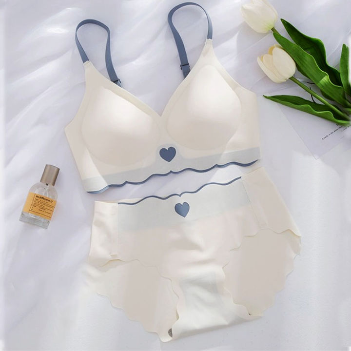 Seamless Bras Set for Women Push Up Bras Heart Pattern Bralette Sexy ...