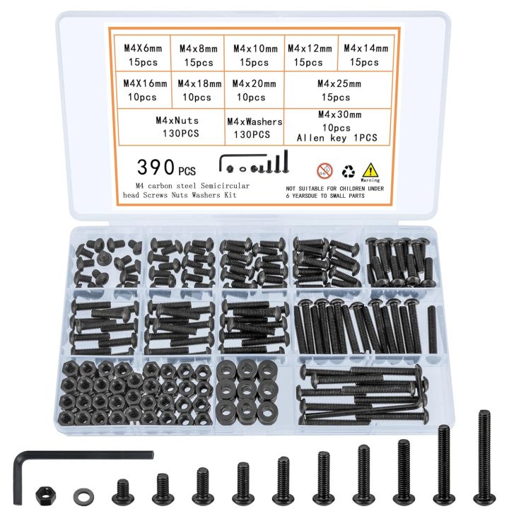 390 pieces M4 screw combination, M4 bolt and nut sets, hex socket ...