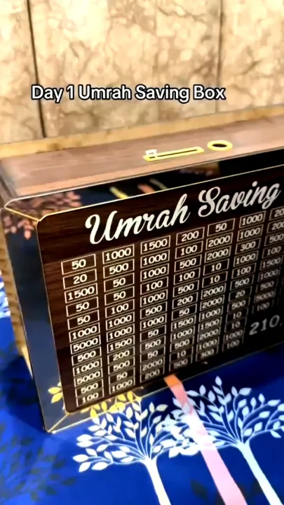 Umrah Saving Box | 280 Days Islamic Money Saving Plan | Wooden Hajj ...