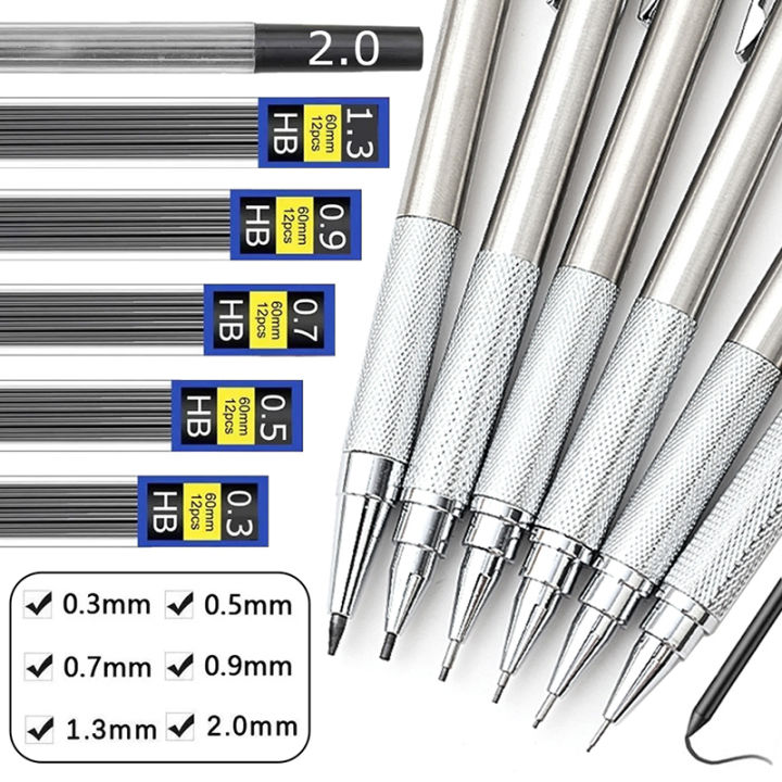 Metal Mechanical Pencil 0.3 0.5 0.7 0.9 1.3 2.0mm Drawing Automatic HB ...